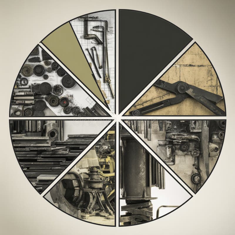 Industrial Collage of Tools and Machinery Components in Circular Design ...