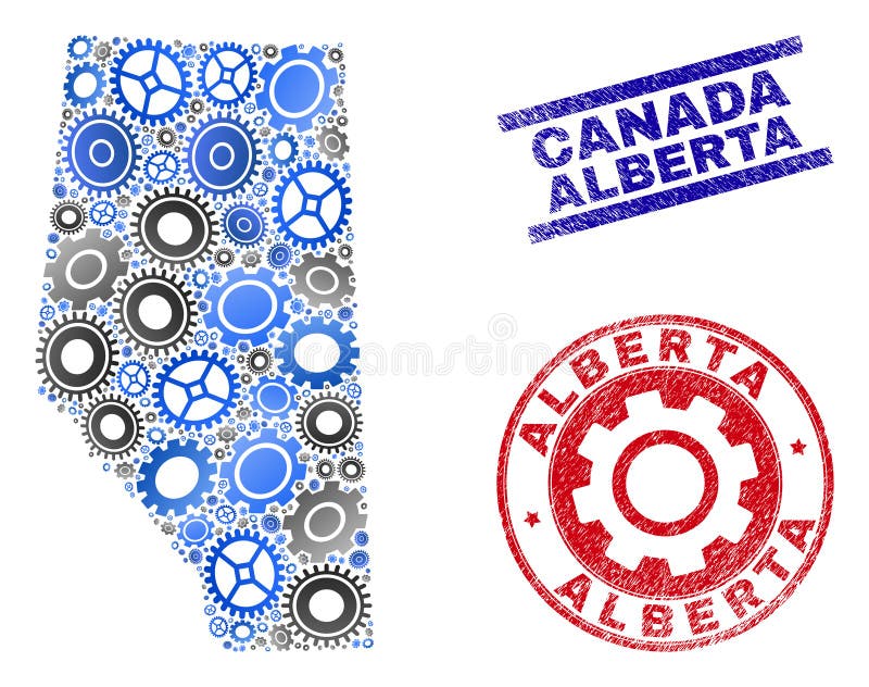 Industrial Collage Vector Alberta Province Map and Grunge Stamps Stock ...