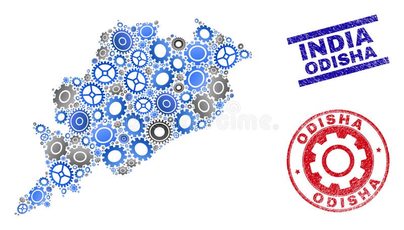 Industrial Collage Vector Odisha State Map and Grunge Stamps Stock ...