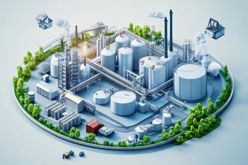 Industrial Complex, a 3D Isometric Illustration of a Modern ...