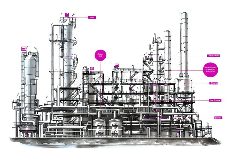Industrial Complex: a Detailed Illustration of Refinery Structures ...