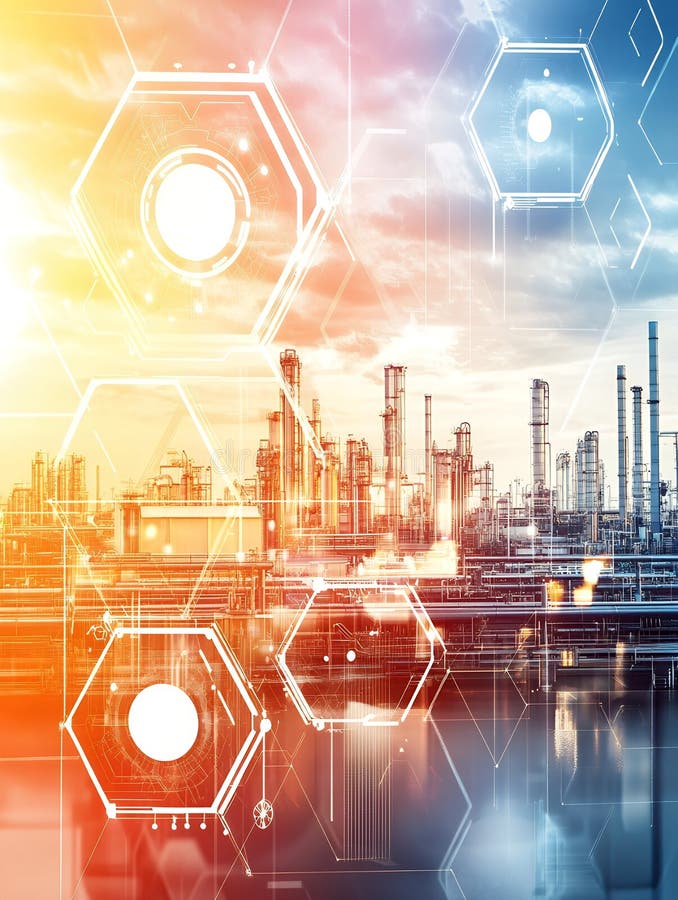 Industrial Complex with Digital Overlay Stock Illustration ...