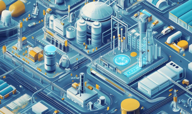 Industrial Complex with Factories, Pipelines, Storage Tanks, and ...