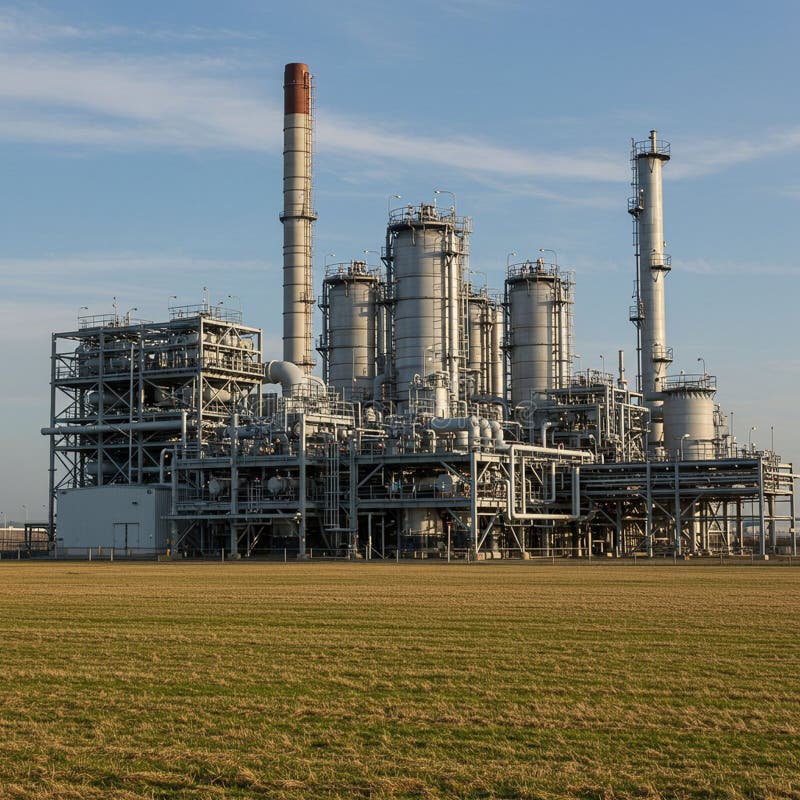 Industrial Complex Featuring Multiple Cylindrical Towers and Piping ...