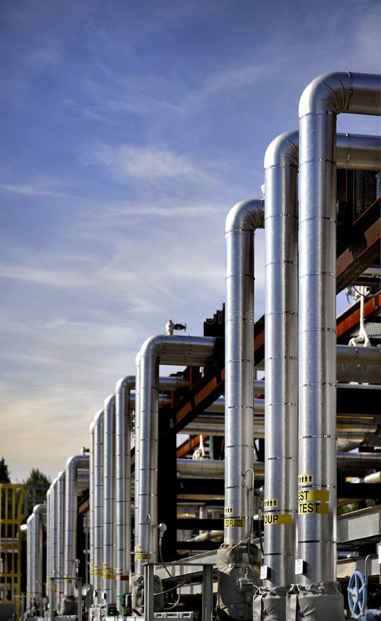 Industrial Complex Featuring a Pipe Rack in an Oil Refinery Stock Image ...