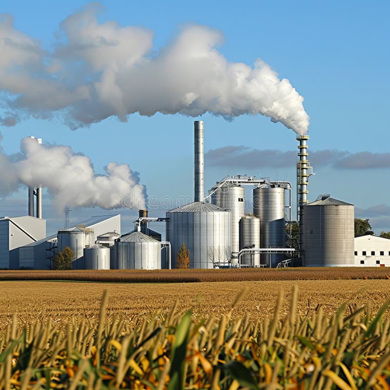 Industrial Complex Featuring Wood Pellet Storage Silos and a Prominent ...