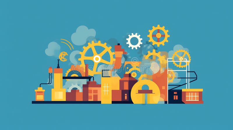 Industrial Complex Gears and Factories Working Together Stock ...