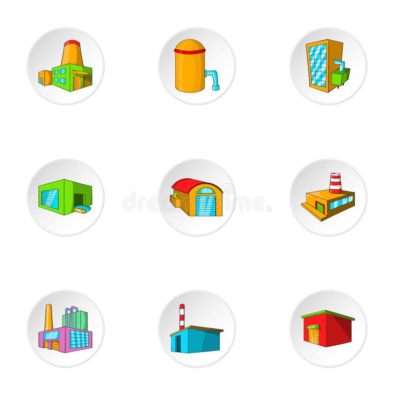 Industrial Complex Icons Set, Cartoon Style Stock Vector - Illustration ...