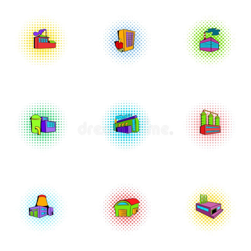Industrial Complex Icons Set, Pop-art Style Stock Vector - Illustration ...
