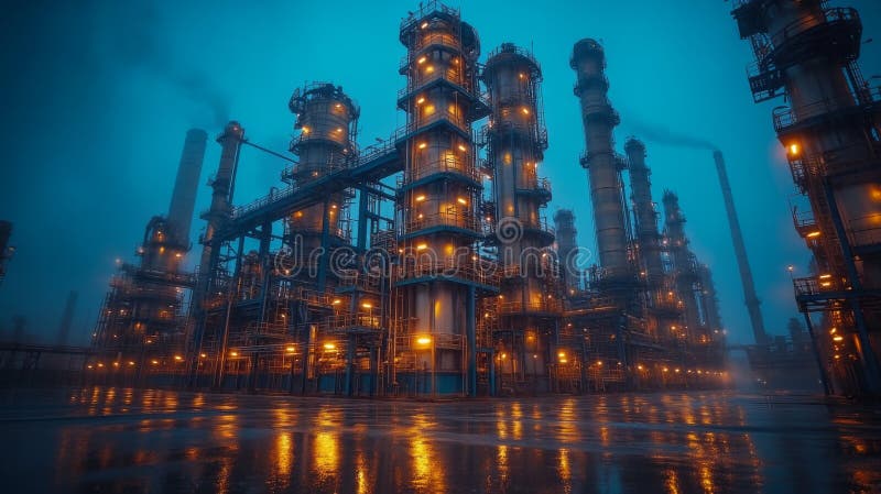 Industrial Complex Illuminated at Night Showcases Advanced Metallurgy ...