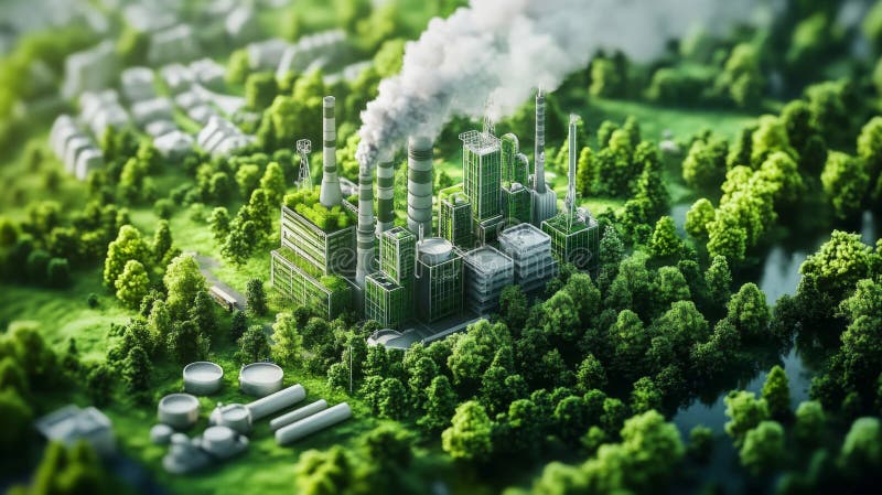 Industrial Complex Integrated into a Lush Forest Landscape Stock ...
