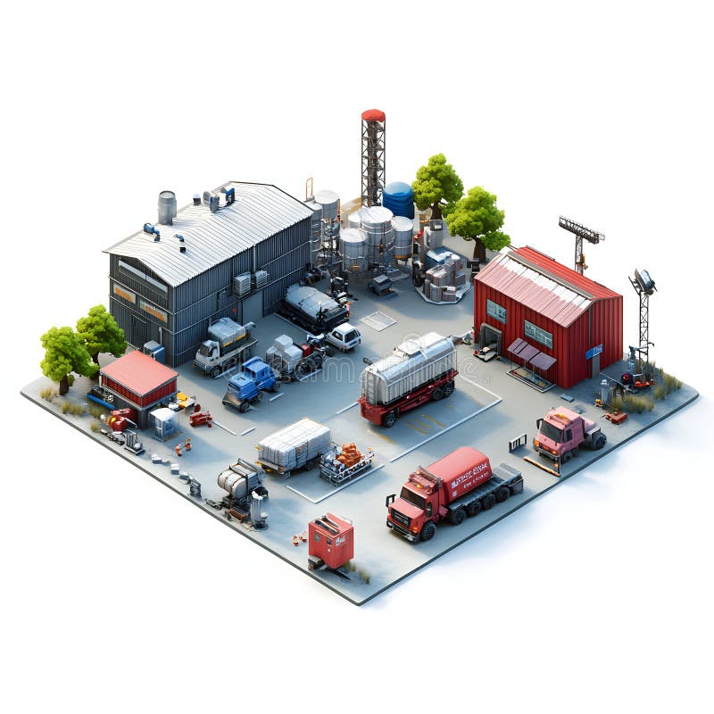 Industrial Complex Isometric Rendering on White Background Stock ...
