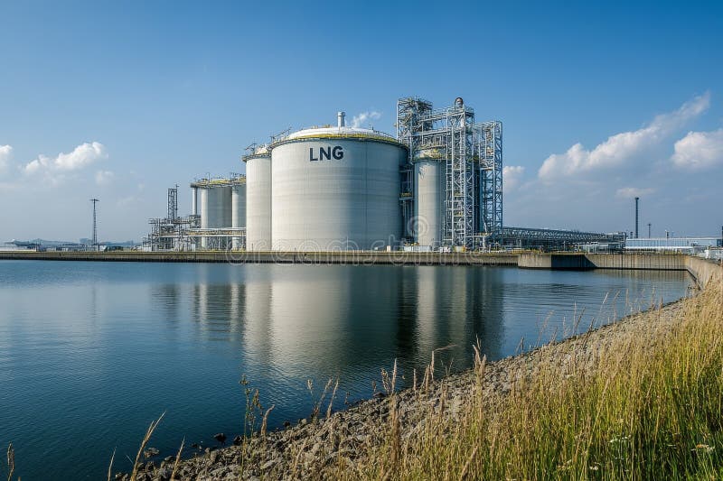 Industrial Complex with a LNG Storage Tank Designed. Stock Image ...