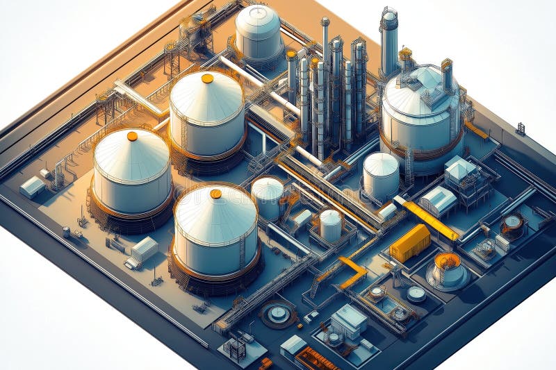 Industrial Complex with Many Large Storage Tanks, Refinery Equipment ...