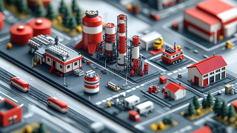 Industrial Complex Model Featuring Stackable Red and White Structures ...