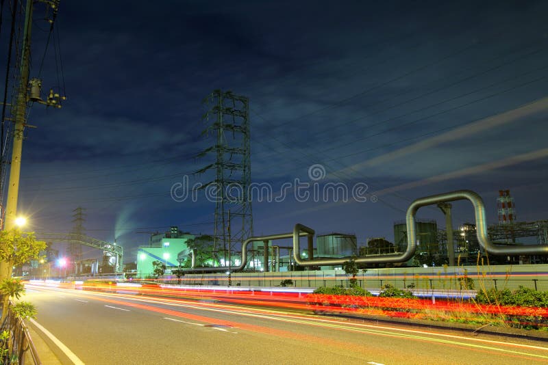 Industrial Complex at Night Stock Photo - Image of building, plant ...