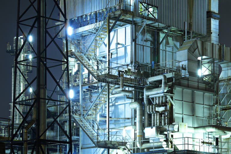 Industrial Complex at Night Stock Image - Image of heavy, industry ...