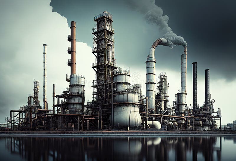 Industrial Complex and Oil Refinery with Smokestacks Illustration. AI ...