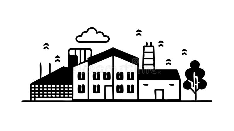 Industrial Complex Outline, Manufacturing Hub Icon, Vector Design ...