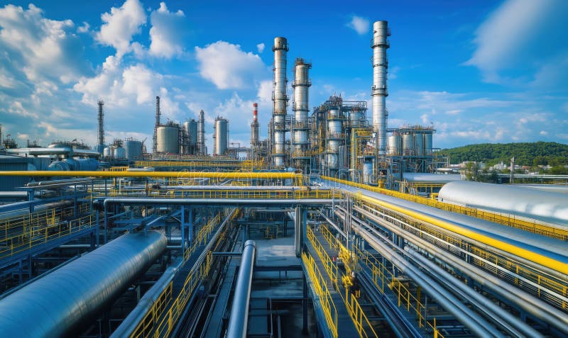 Industrial Complex with Pipelines and Towers, Showcasing Advanced ...