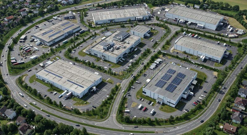 Industrial Complex with Several Large Rectangular Warehouses, Featuring ...