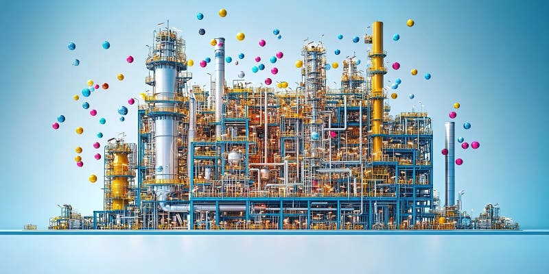 Industrial Complex Showcasing Advanced Chemical Processes with Colorful ...