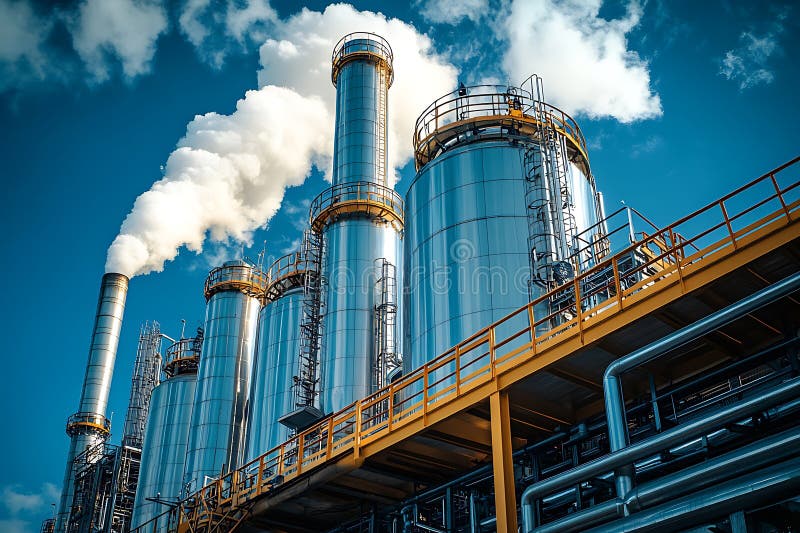 Industrial Complex with Smoke Stack and Pipes Stock Illustration ...