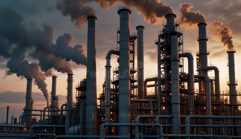 Industrial Complex at Sunset Stock Illustration - Illustration of ...