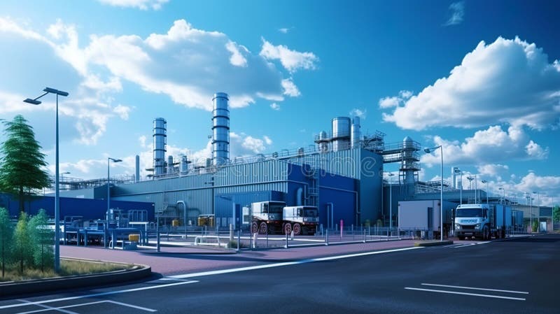 Industrial Complexes with Infrastructure Blue Color Stock Photo - Image ...