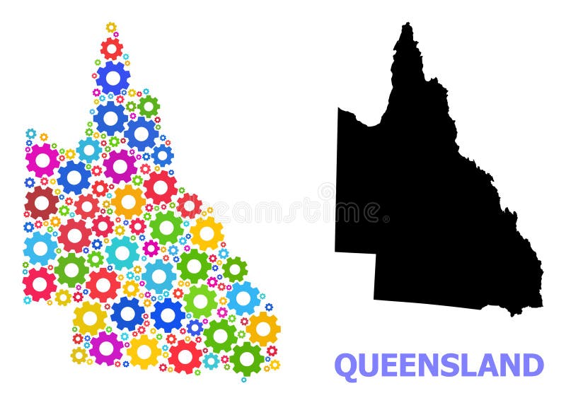 Industrial Composition Map of Australian Queensland with Colorful Cogs ...