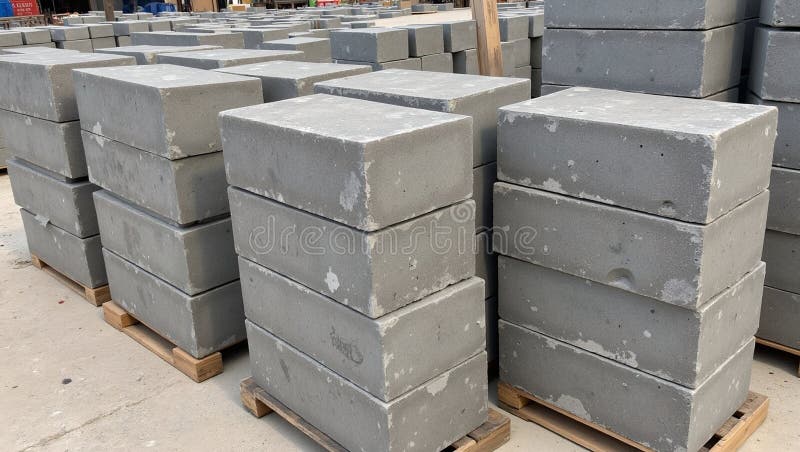 Industrial Concrete Blocks Neatly Stacked on Pallets in Outdoor Yard ...