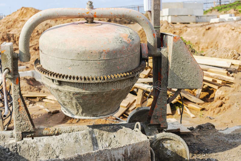 Industrial Concrete Mixer at a Construction Site. Preparation of ...