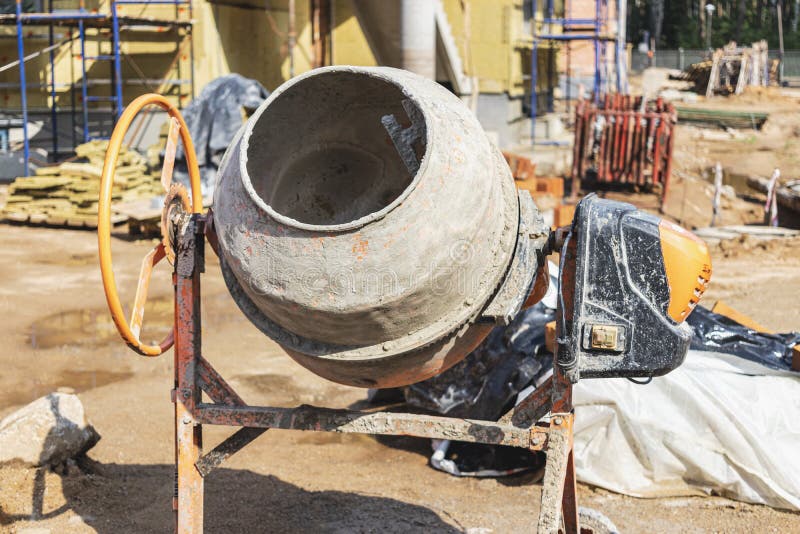Industrial Concrete Mixer at a Construction Site. Preparation of ...
