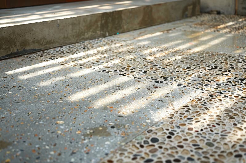 Industrial Concrete Slab with Exposed Aggregate Pebbles Scattered on ...