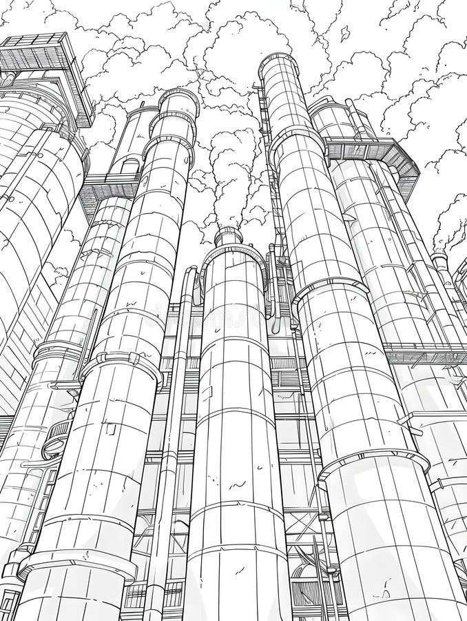 Industrial Construction Coloring Page Design Stock Illustration ...