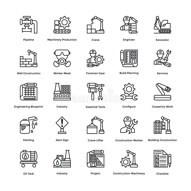 Industrial and Construction Line Vector Icons Set 1 Stock Illustration ...