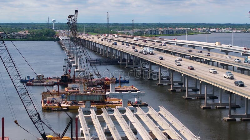Industrial Construction Roadworks with New Bridge Spans Being Built in ...