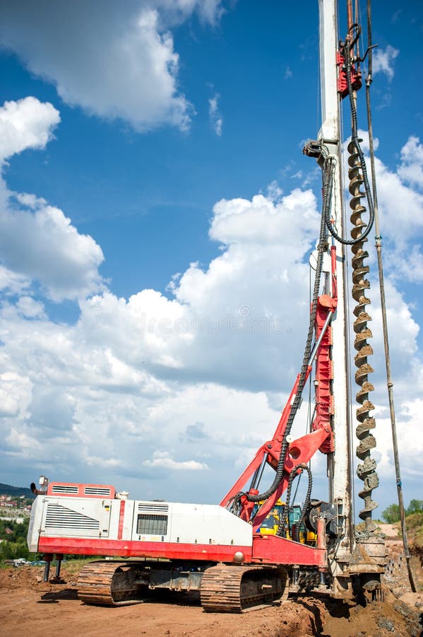 Industrial Construction Site with Drilling Rig Making Holes Stock Photo ...