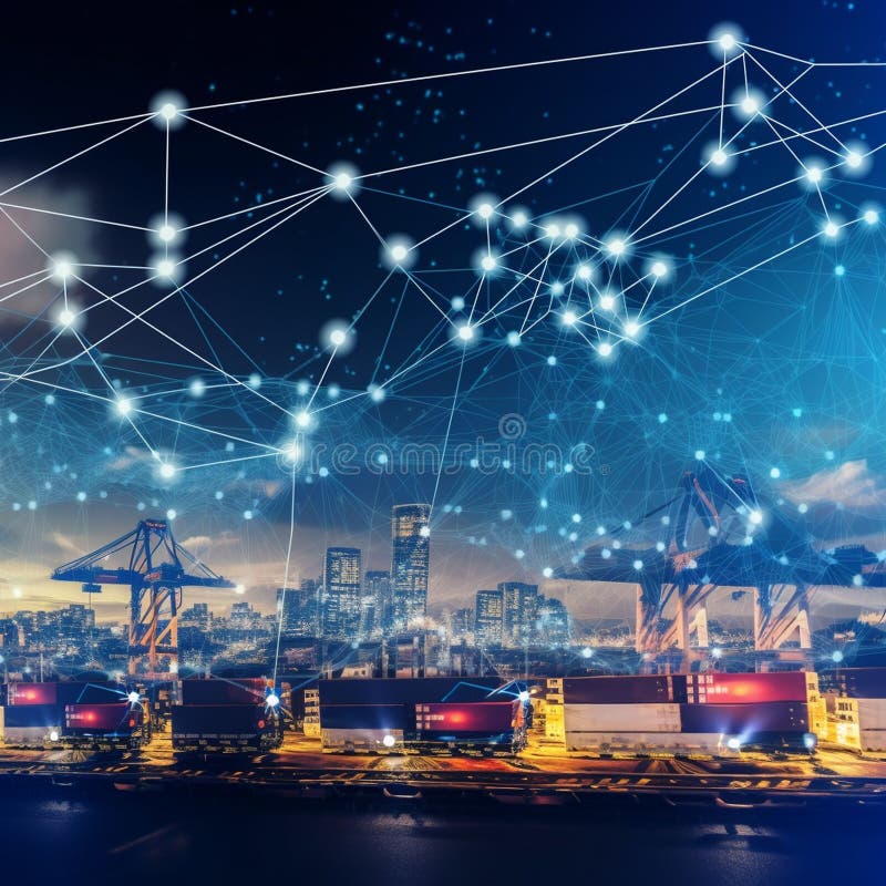 Industrial Container Cargo Freight Ship, Forklift Handling Container ...