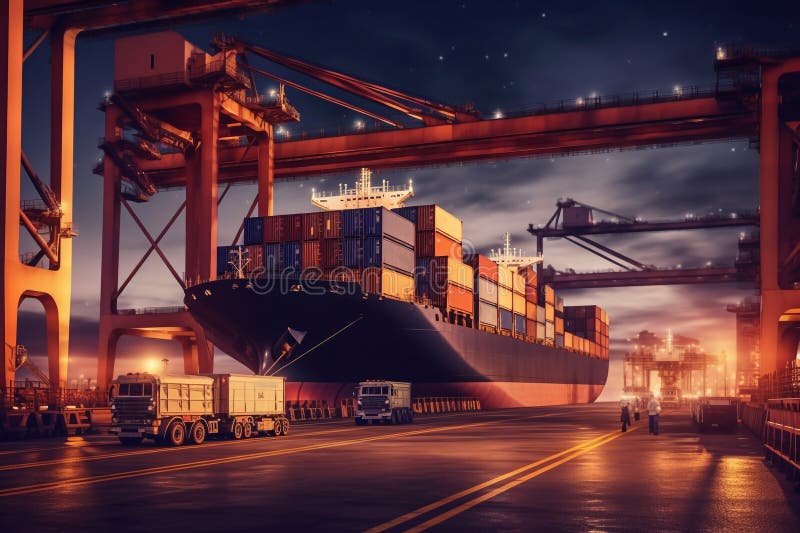 Industrial Container Cargo Freight Ship, Forklift Handling Container ...