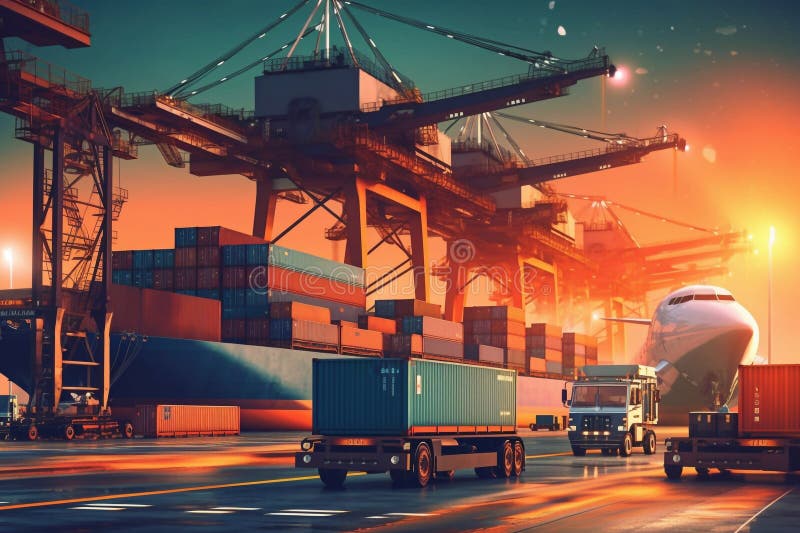 Industrial Container Cargo Freight Ship, Forklift Handling Container ...