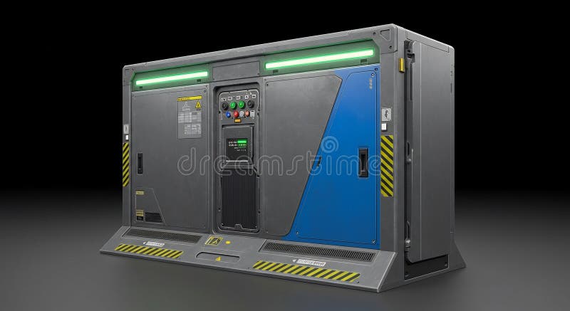 Industrial Container with Control Panel and Hazard Stripes Stock ...