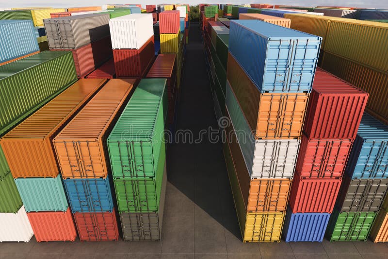 Industrial Container Yard for Logistic Import-export Business in Rows ...