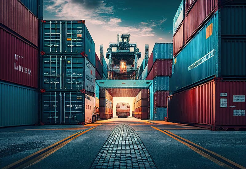 Industrial Container Yard for Logistic Import Export Illustration. Ai ...