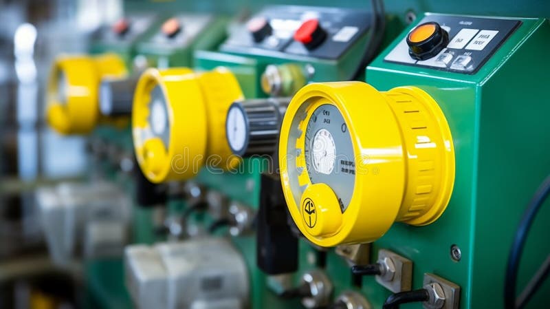 Industrial Control Panel Buttons Close-Up: Machinery Production ...