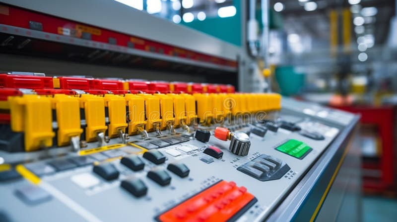 Industrial Control Panel Buttons Close-Up: Machinery Production ...