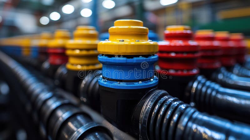 Industrial Control Panel with Colorful Push Buttons and Cables in ...