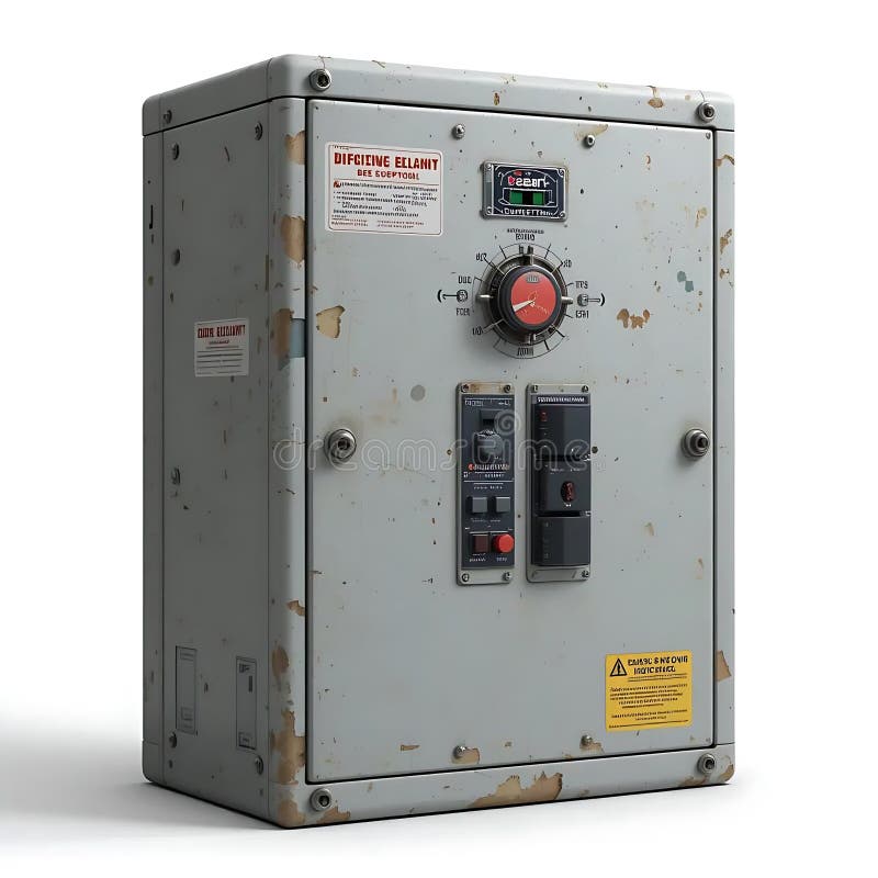 Industrial Control Panel with Dial, Switches and Warning Sign Stock ...