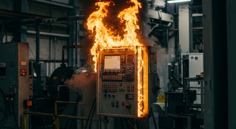 Industrial Control Panel Fire a Burning Industrial Control Panel in a ...
