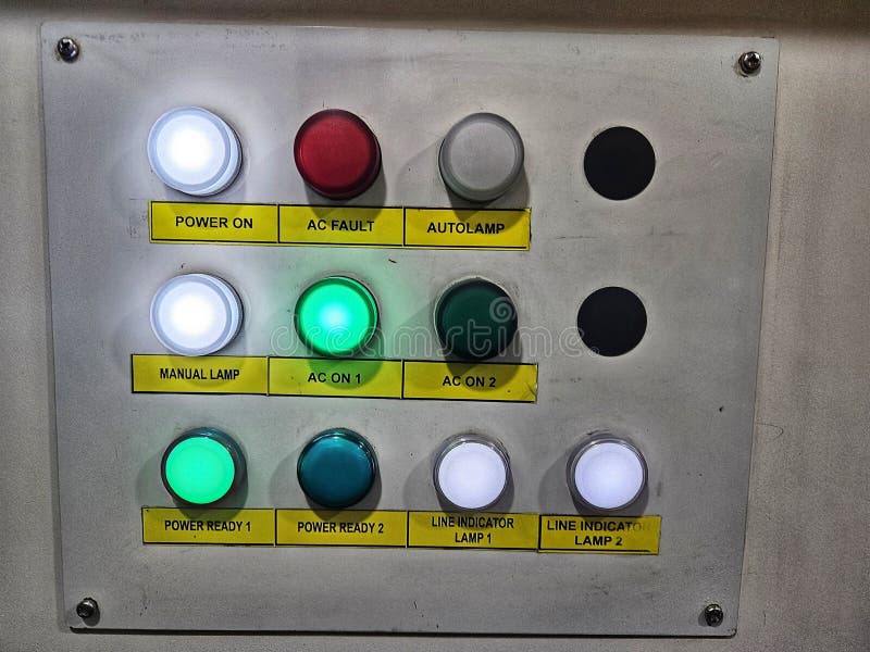 Industrial Control Panel with Glowing Indicator Lights Stock Photo ...